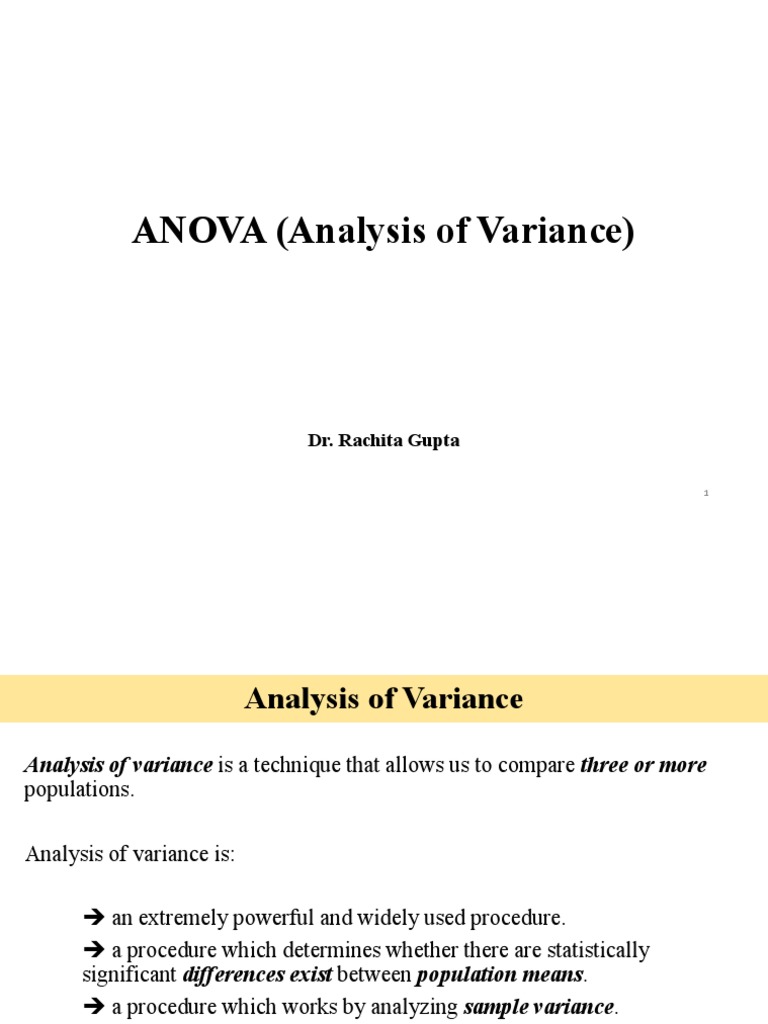 ANOVA (Analysis of Variance) : Dr. Rachita Gupta | PDF | Analysis Of Variance | Errors And Residuals