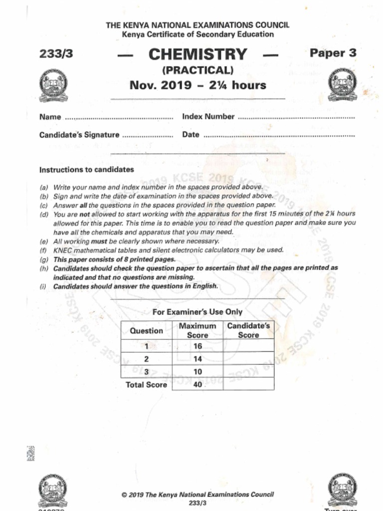 2019 KCSE Chemistry Paper 3 | PDF