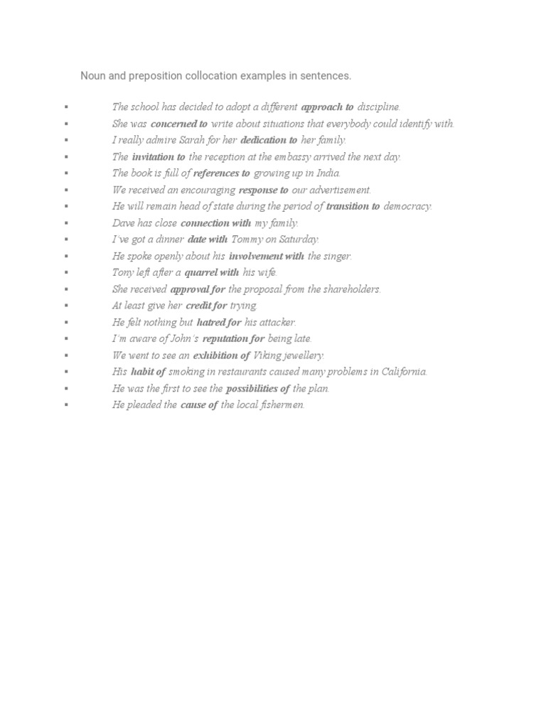 Nouns + Preposition - Examples | PDF