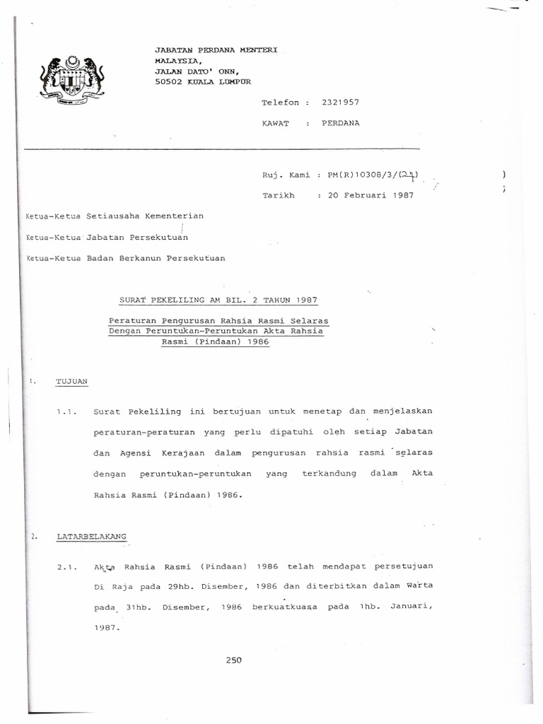 Surat Pekeliling Am Bil 2 Tahun 1987 - Peraturan Pengurusan Rahsia ...