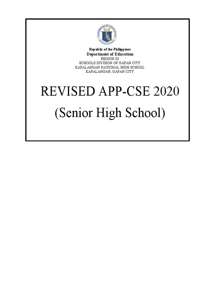 Revised App-Cse 2020 (Senior High School) : Department of Education | PDF