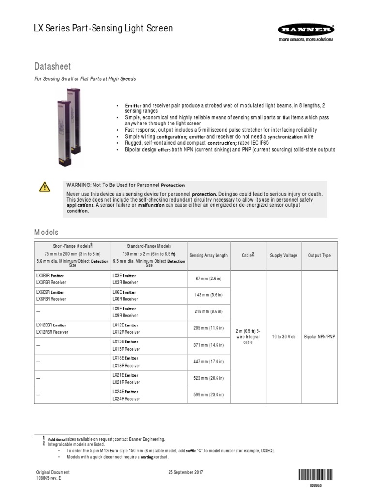 LX Series Part-Sensing Light Screen: Datasheet | PDF | Bipolar Junction ...