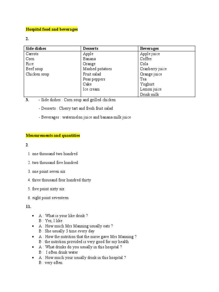 Hospital Food and Beverage Options | PDF