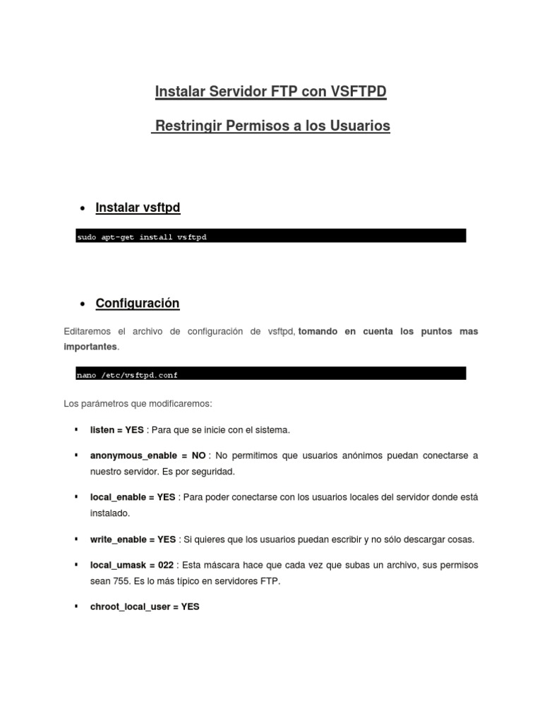 Instalar Servidor FTP Con VSFTPD PDF | PDF | Protocolo de transferencia de archivos | Usuario ...