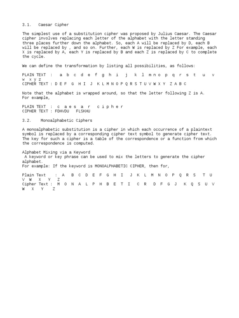 Monoalphabetic Ciphers Caesar Cipher | PDF | Teaching Methods & Materials
