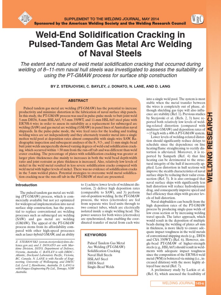 Assessment of Weld-End Solidification Cracking in Pulsed-Tandem Gas ...