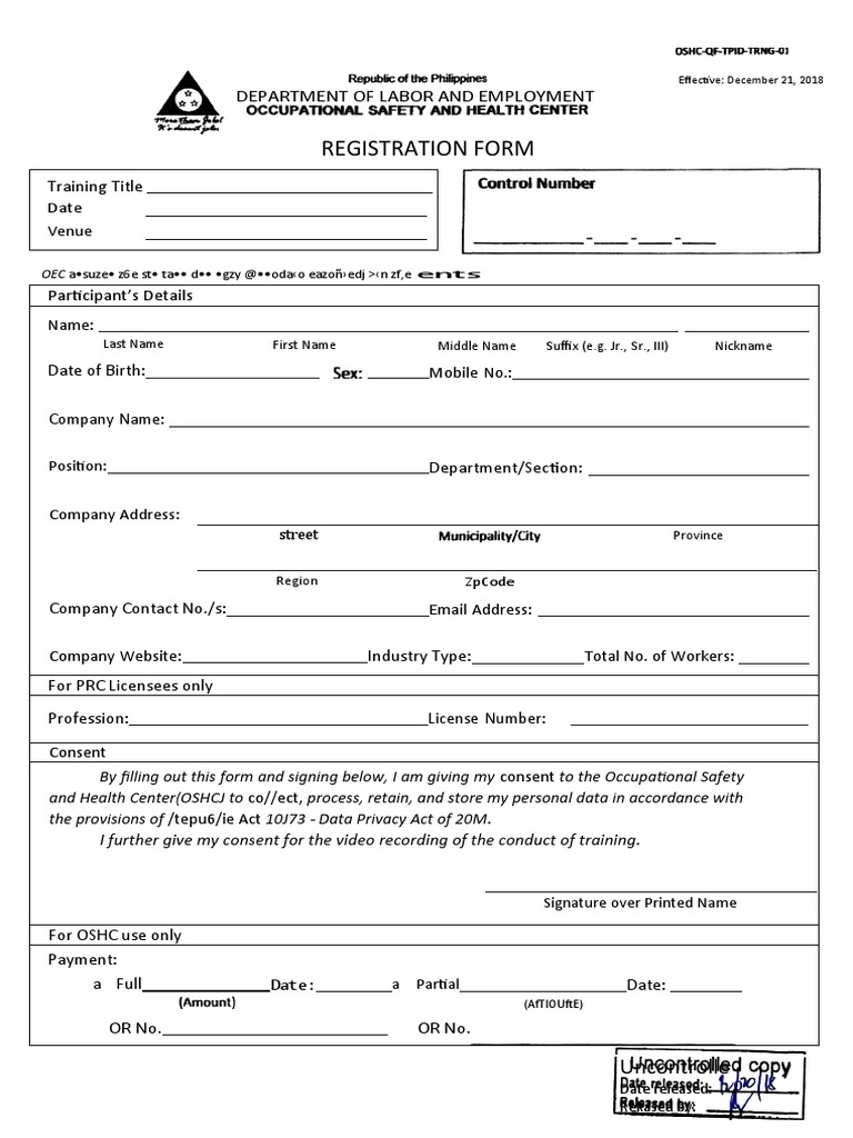 DOLE Training Registration Form | PDF