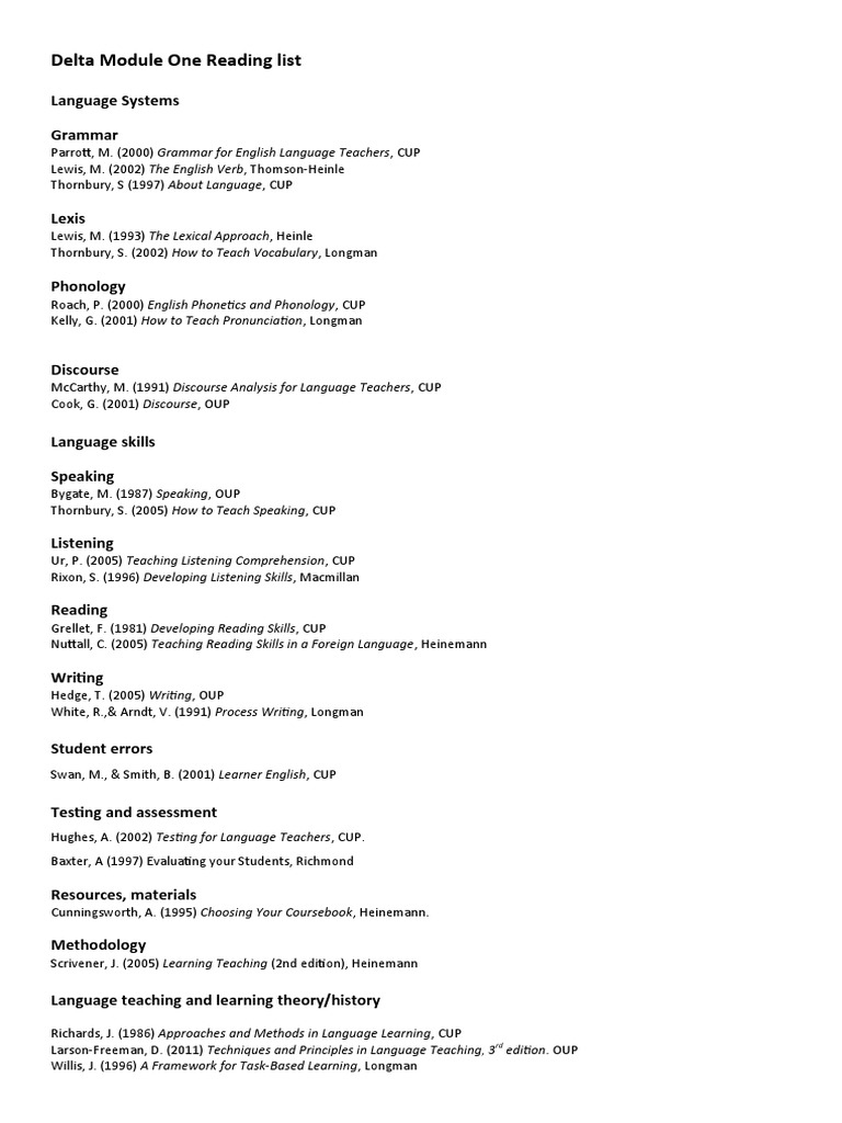 Delta Module One Reading List | PDF | Language Arts & Discipline
