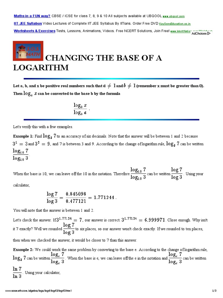 Changing The Base of A Logarithm | PDF | Logarithm | Exponentiation