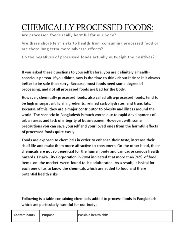 Chemically Processed Foods | PDF | Foods | Food And Drink