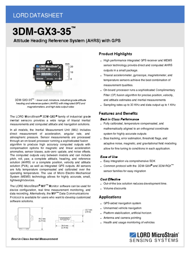 3DM GX3 35 - Datasheet - (8400 0034) | PDF | Inertial Navigation System ...