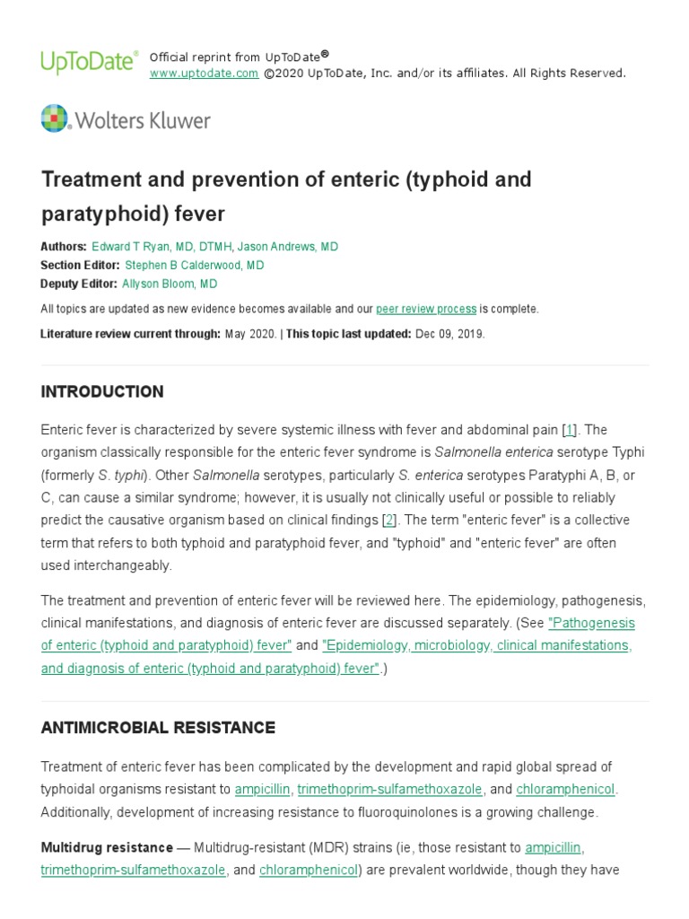 Treatment and Prevention of Enteric (Typhoid and Paratyphoid) Fever ...
