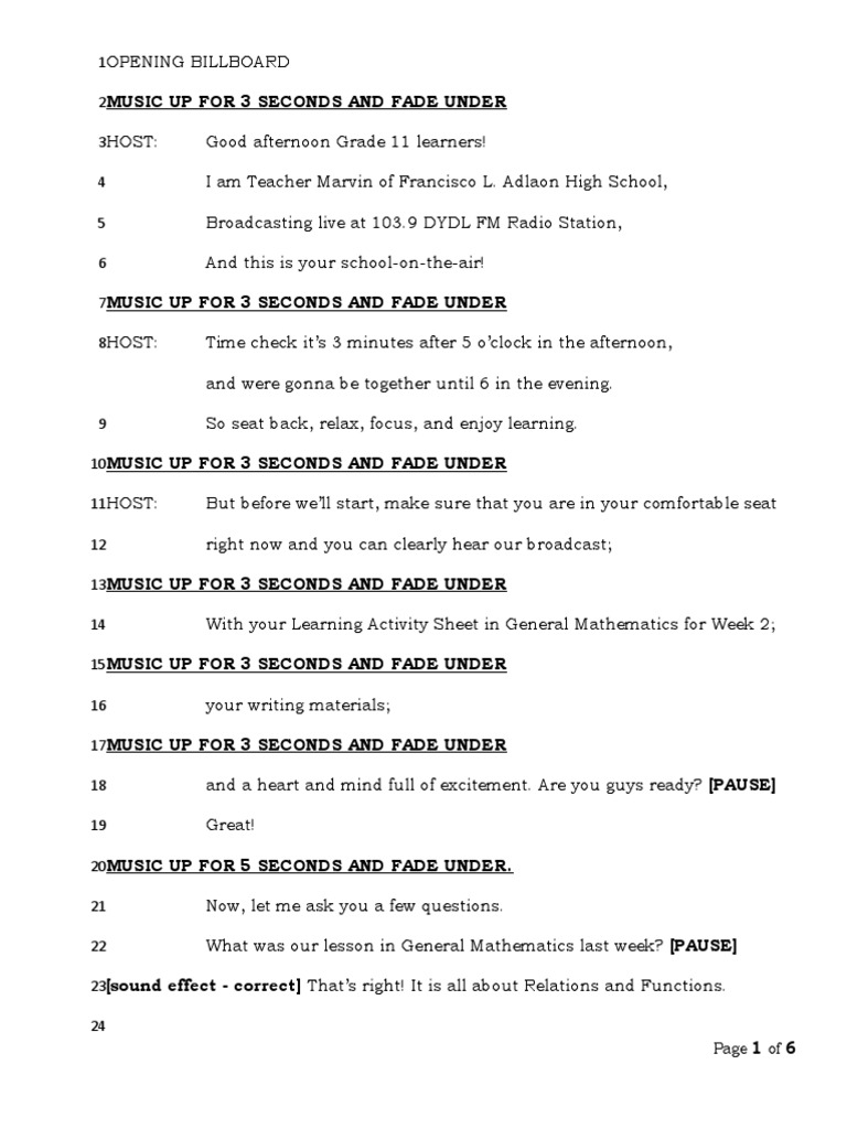 Rbi Script - Plaza, Marvin - G11 Math - Q1-W2 | PDF | Variable ...