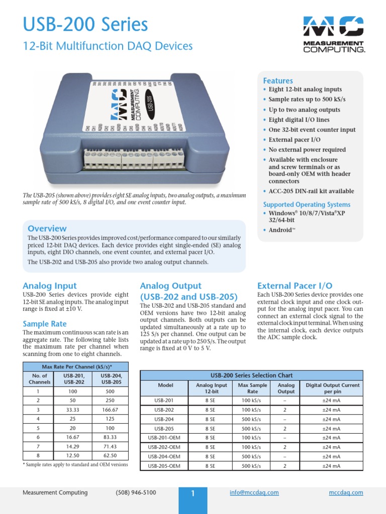 USB-200 Series USB-200 Series: 12-Bit Multifunction DAQ Devices | PDF ...
