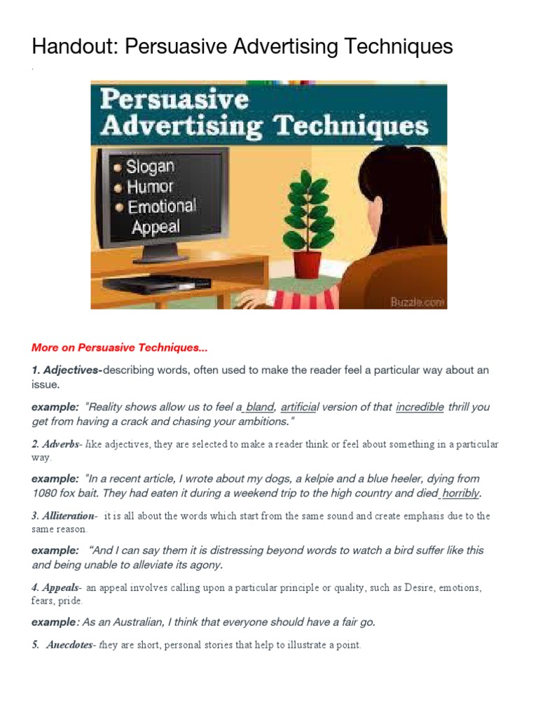 Persuasive Advertising Techniques | PDF | Laughter | Rhetoric