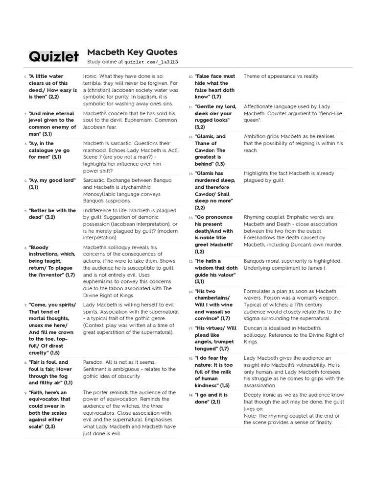 Macbeth Key Quotes | PDF | Macbeth