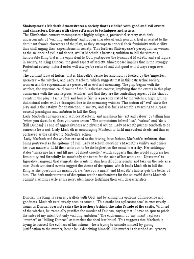 Macbeth Essay Practice GOOD Vs EVIL | PDF | Macbeth | Good And Evil