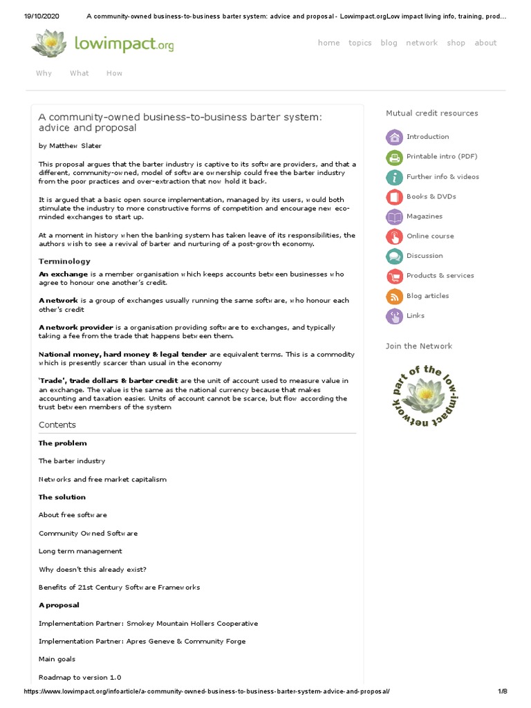 A Community-Owned Business-To-Business Barter System - Advice and ...