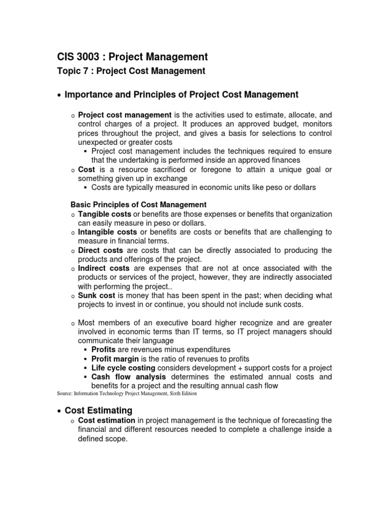 Topic 7 Project Cost Management | PDF | Cost Accounting | Project ...