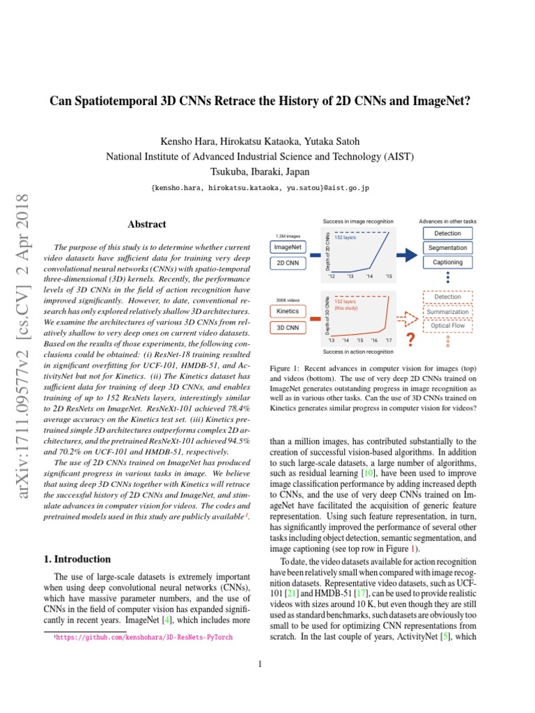 Can 3D CNN Retrace The History of 2D CNN and ImageNet | PDF | Computer ...