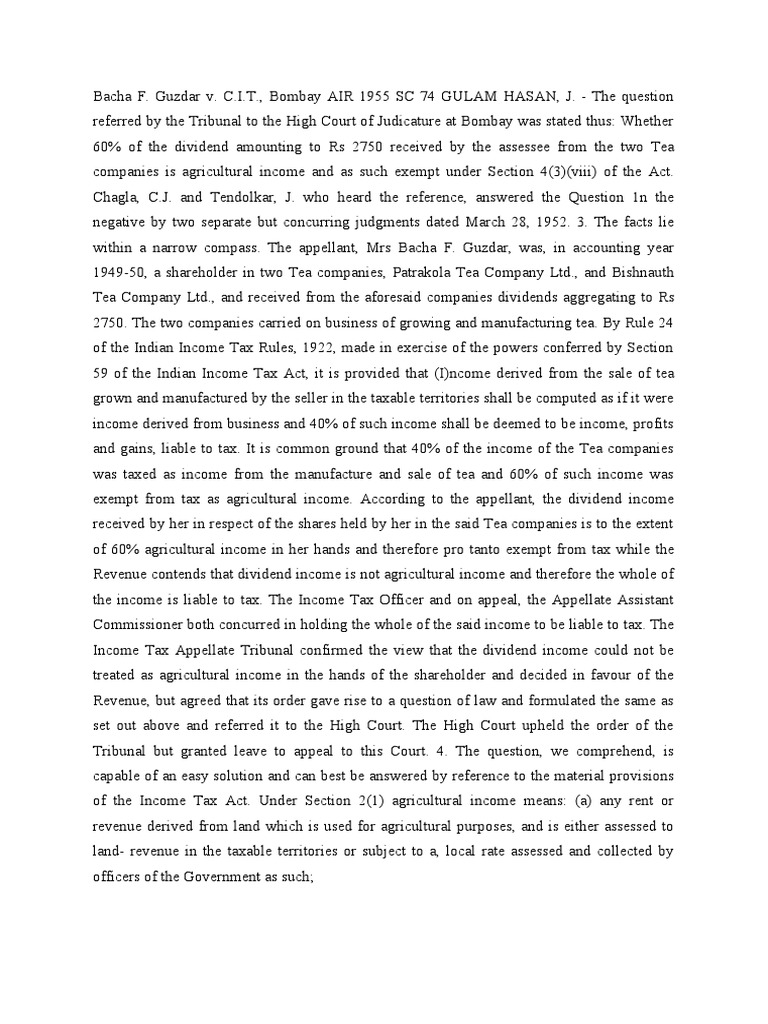 Bacha F. Guzdar v. C.I.T. Tax Ruling | PDF | Dividend | Revenue