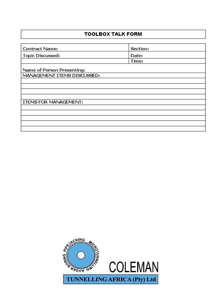 Toolbox Talk Form Template | PDF | Art