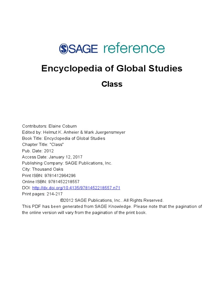Encyclopedia of Global Studies: Class | PDF | Capitalism | Social ...