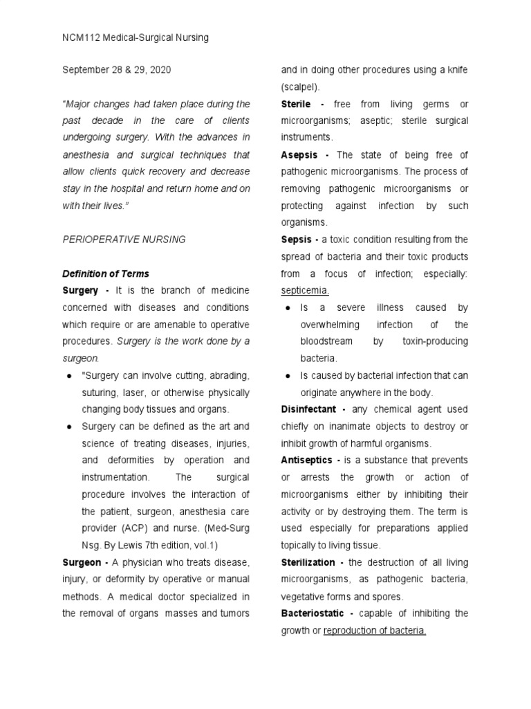 Sterile - : Definition of Terms | PDF | Surgery | Medical Specialties