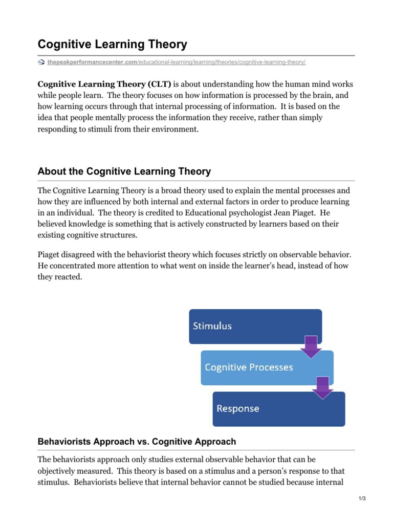 Cognitive Learning Theory | PDF