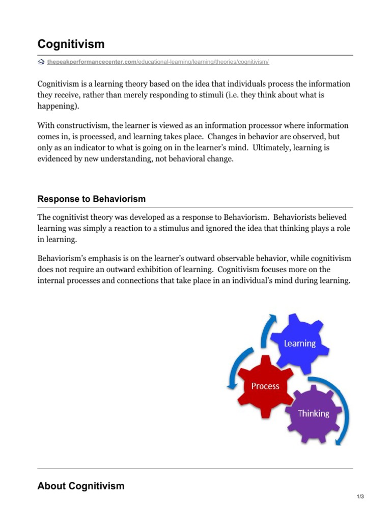 Understanding Cognitivism in Learning | PDF | Schema (Psychology ...