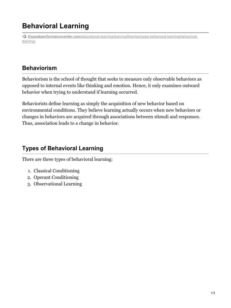 Behavioral Learning | PDF