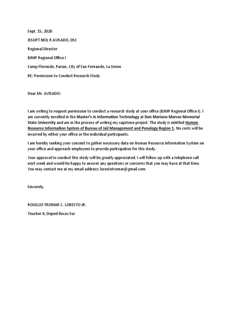 Letter To Conduct A Study | PDF