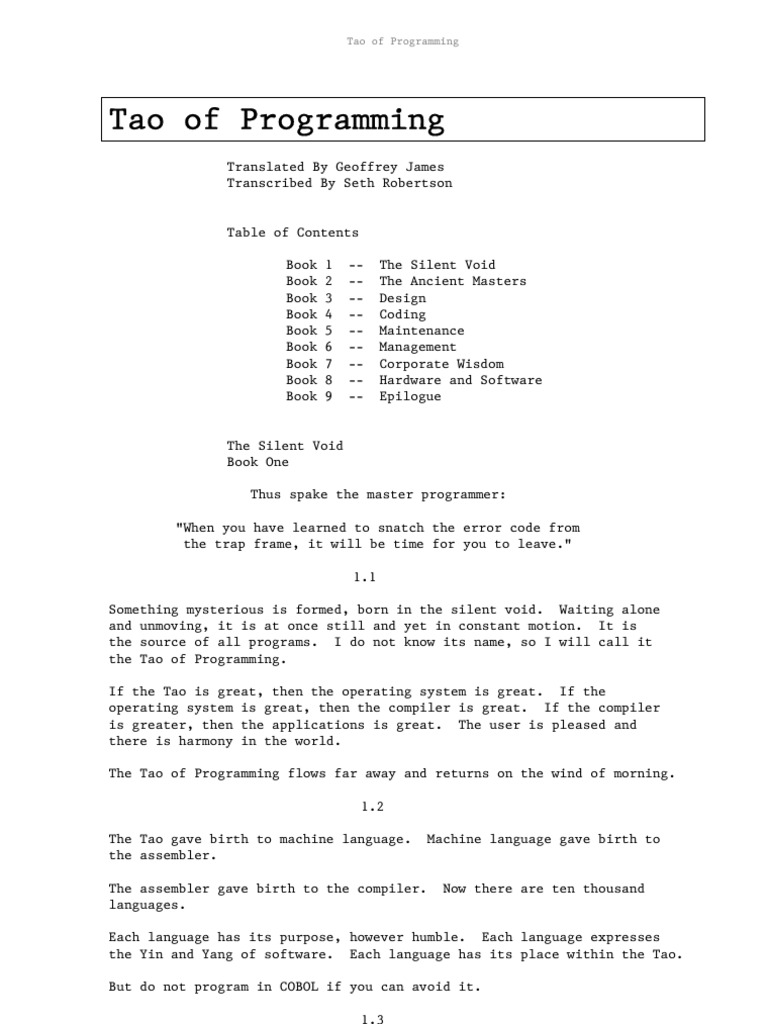 Tao of Programming | PDF | Programmer | Computer Programming