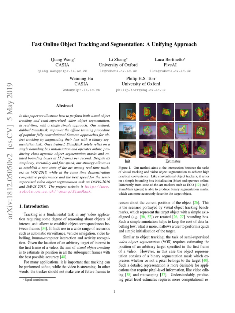 Fast Online Object Tracking and Segmentation: A Unifying Approach | PDF ...