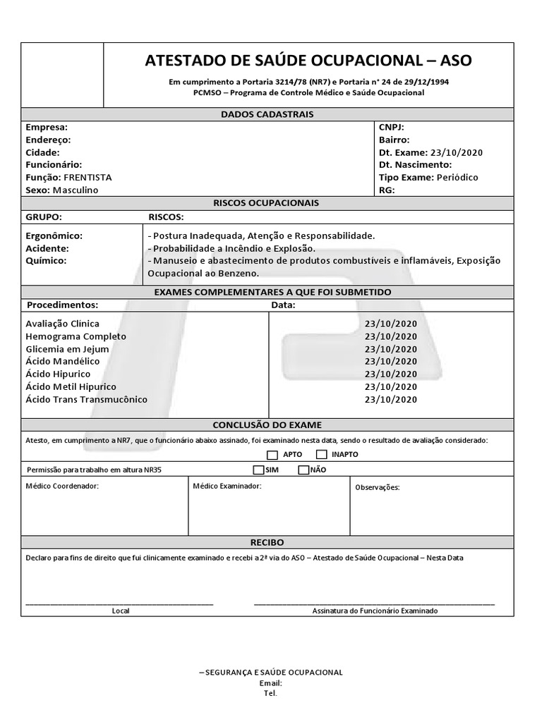 Modelo ASO Frentista | PDF | Remédio | Médico da família