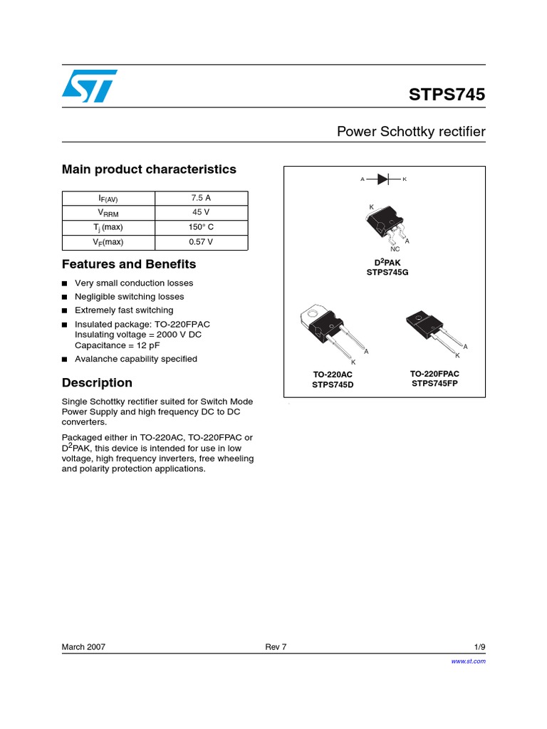 Datasheet | PDF | Rectifier | Electrical Components
