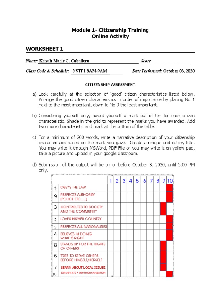 Module 1-Citizenship Training Online Activity Worksheet 1 | PDF ...