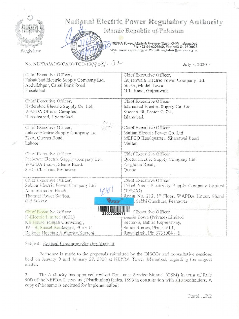 NEPRA - Revised Consumer Service Manual (CSM) PDF | PDF