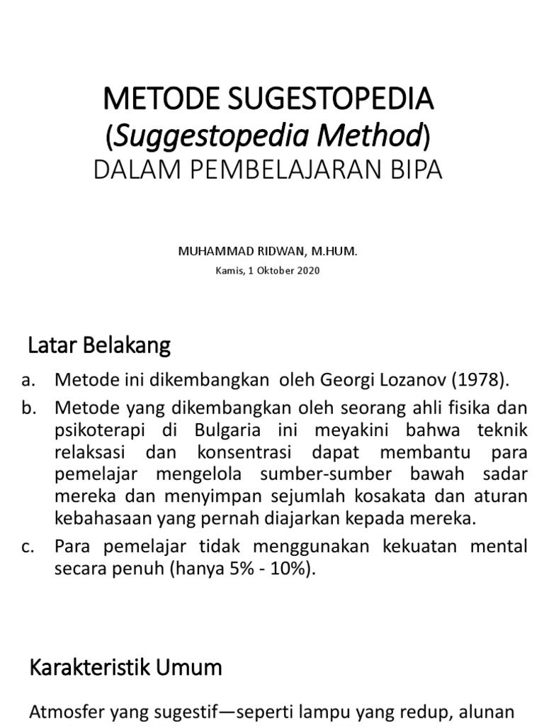 METODE SUGESTOPEDIA (Suggestopedia Method 1-10-2020) PDF | PDF