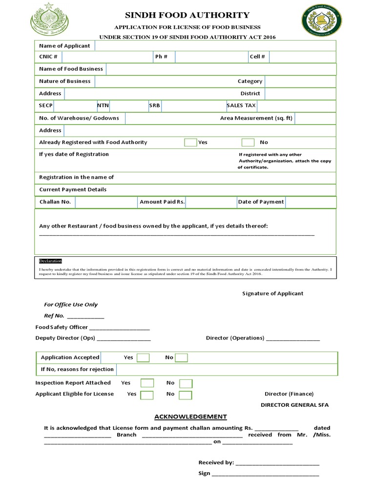 License-Form-2 (Sindh Food Authority) | PDF | License | Food Industry