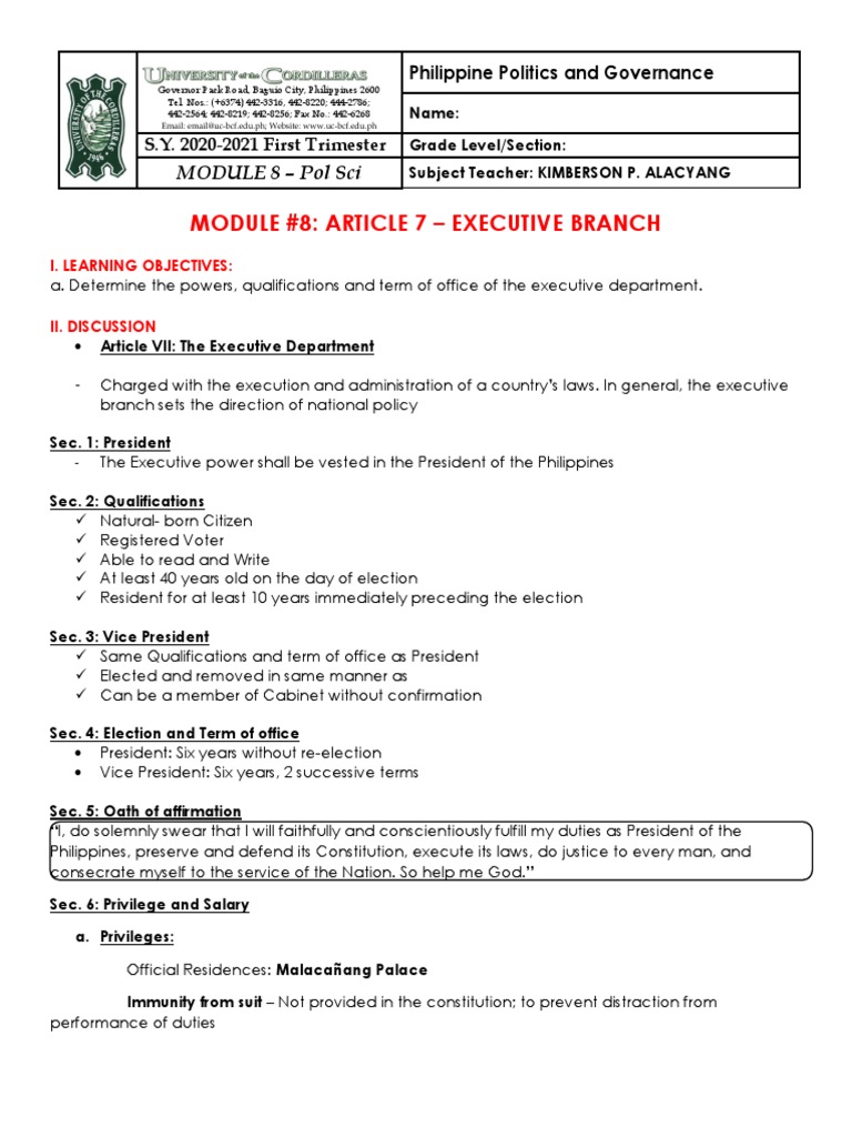 Module #8 - Article 7 - Executive Branch PPG PDF | PDF | Pardon ...