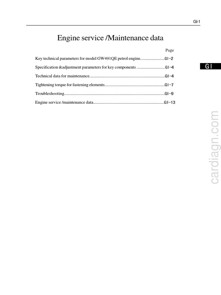 GW491QE Petrol Engine Service Manual Engine+service+&maintenance+data ...