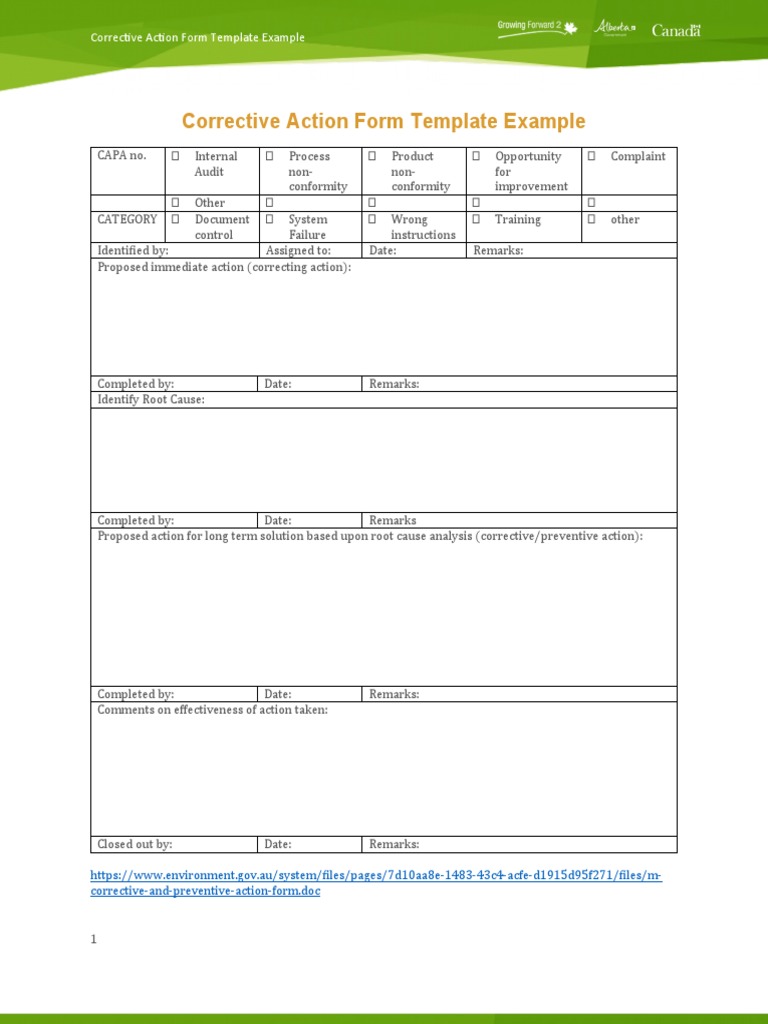 Corrective Action Form Template Example | PDF