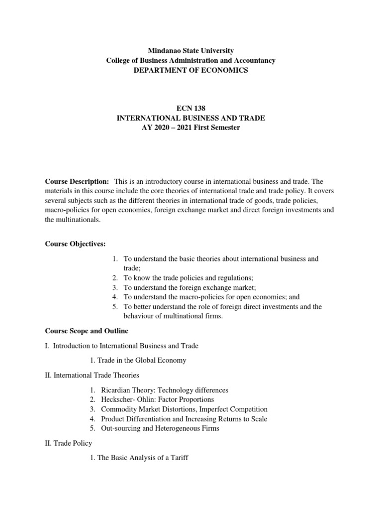 ECN 138 ANNEX 3 Coursebook Outline PDF | PDF | Trade | Exchange Rate