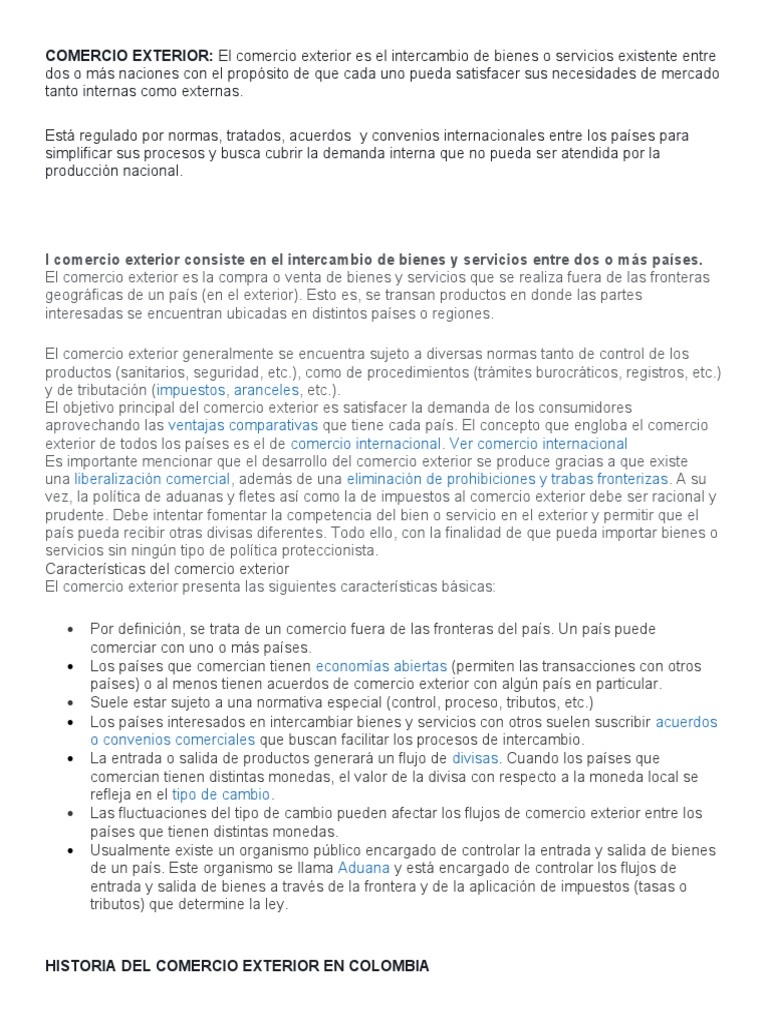 L Comercio Exterior Consiste en El Intercambio de Bienes y Servicios ...