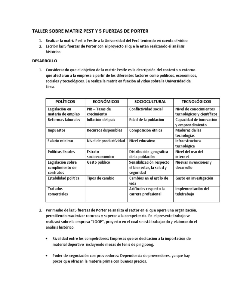 Taller Sobre Matriz Pest y 5 Fuerzas de Porter | PDF | Iniciativa ...