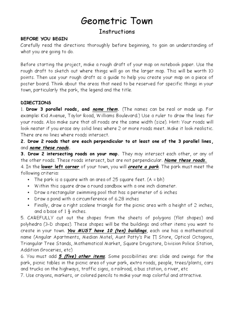 9th Grade Geometry Town Project Guide | PDF | Area | Perpendicular