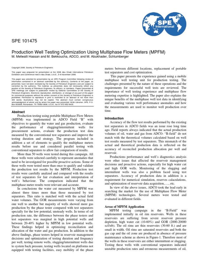 SPE 101475 Production Well Testing Optimization Using Multiphase Flow ...