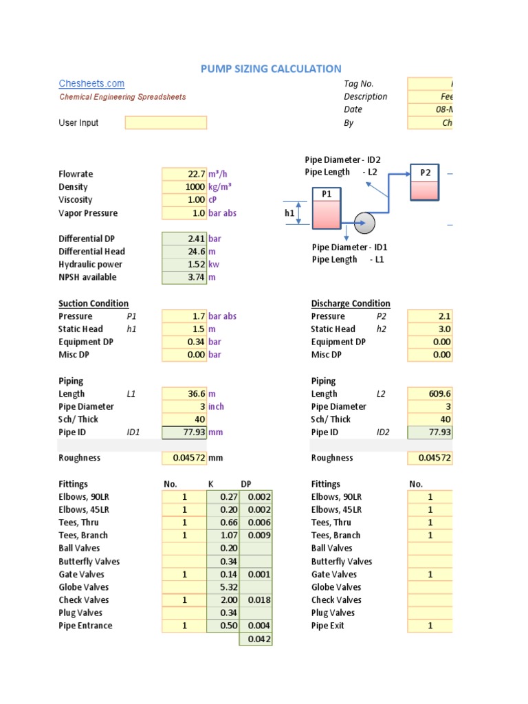 Pump Sizing Calculation: User Input | PDF | Pipe (Fluid Conveyance) | Valve