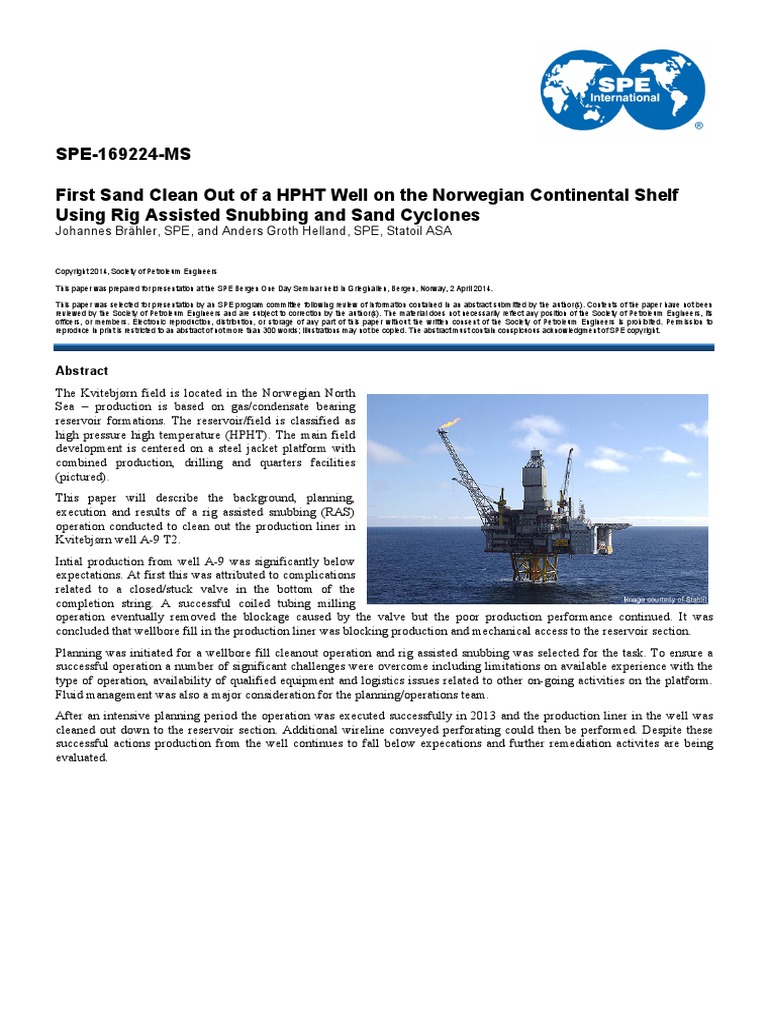 SPE-169224-MS First Sand Clean Out of A HPHT Well On The Norwegian ...